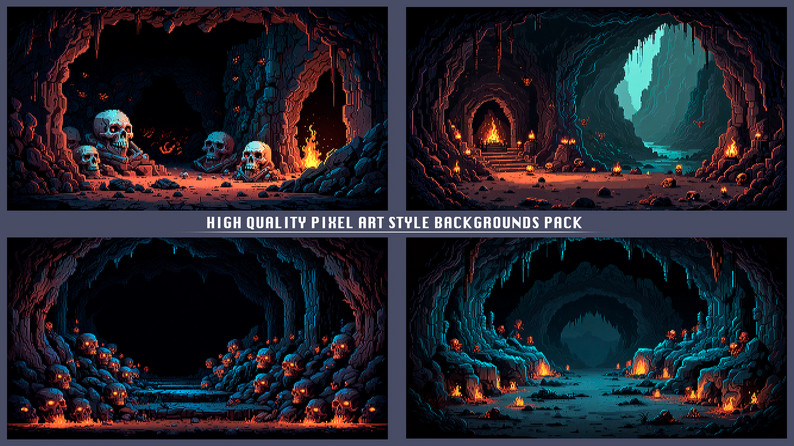 160+ HELL DEMONIC PIXEL ART BACKGROUNDS by PIXELHUNT