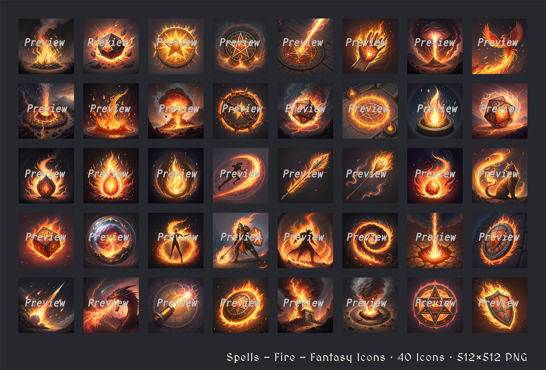 🔥 NEW DROP: Fire Spell Icons (120 Files / 3 Styles)! - 40 Spell Icons ...