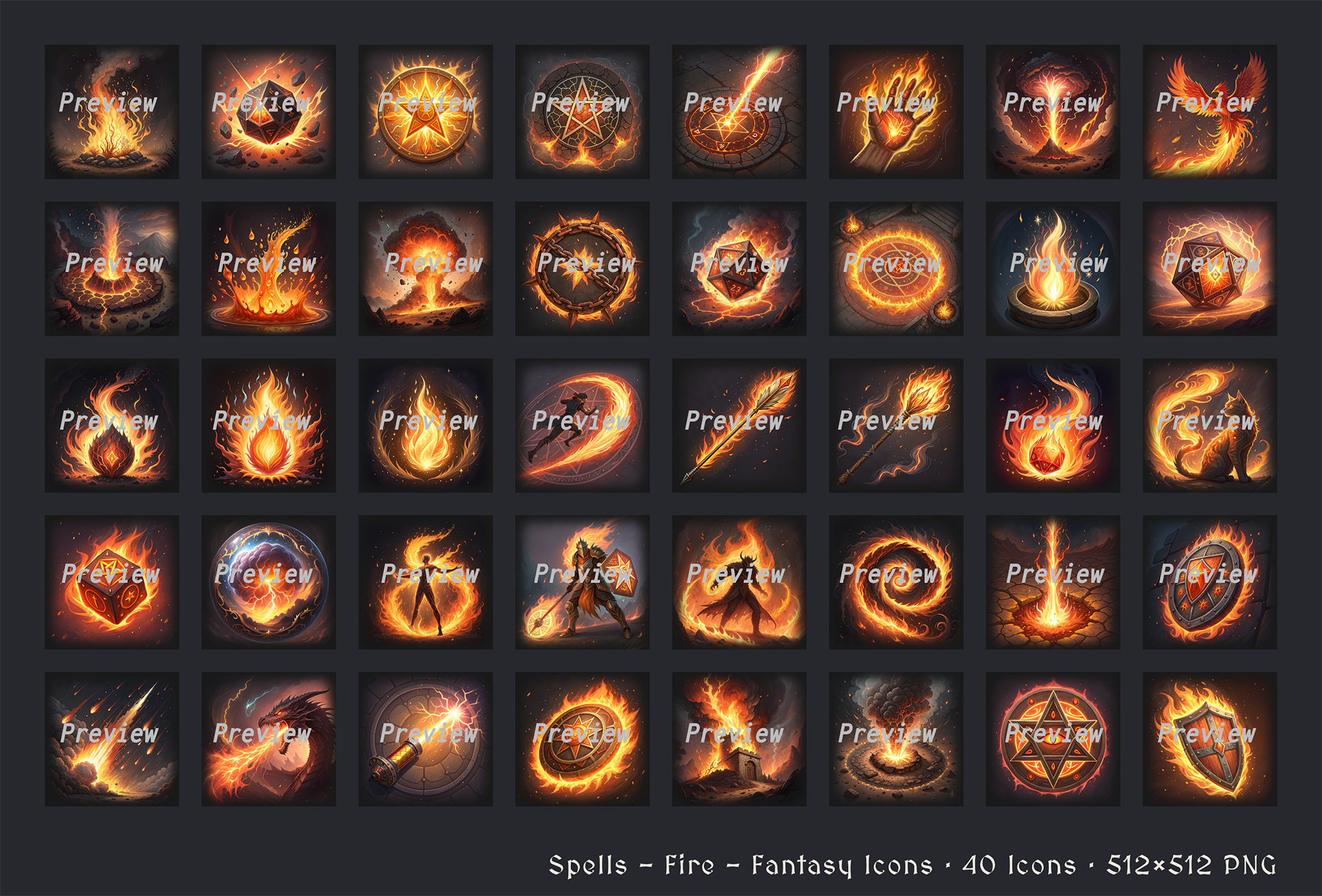 🔥 NEW DROP: Fire Spell Icons (120 Files / 3 Styles)! - 40 Spell Icons ...