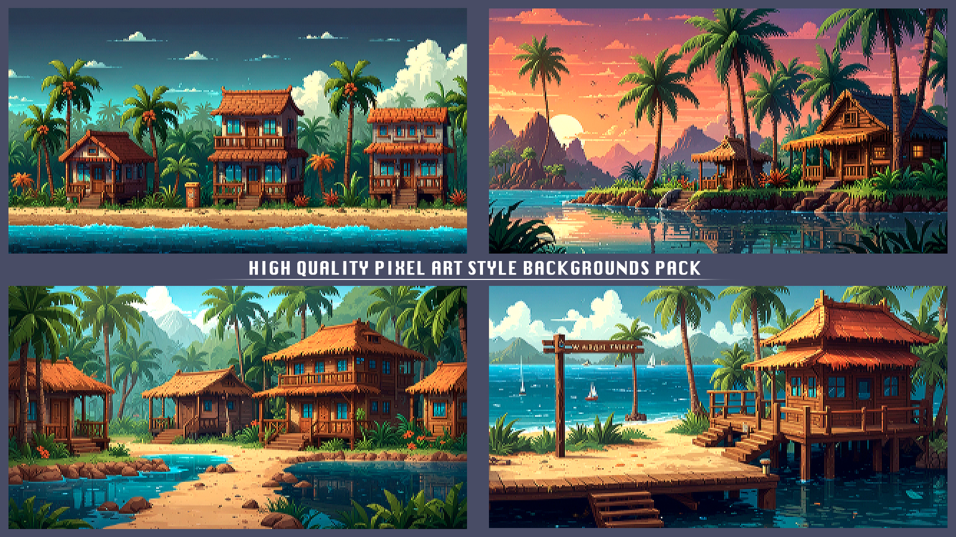 165+ TROPICAL PIXEL ART BACKGROUNDS by PIXELHUNT
