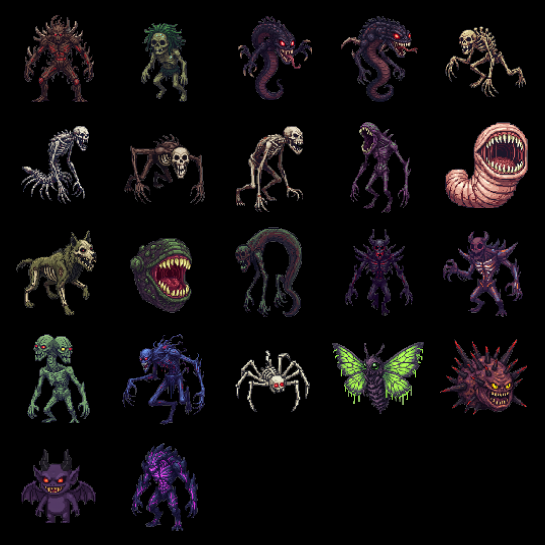 PIXEL HORROR MONSTERS — 22 Creature Pack (96px, PNG) by sidelka
