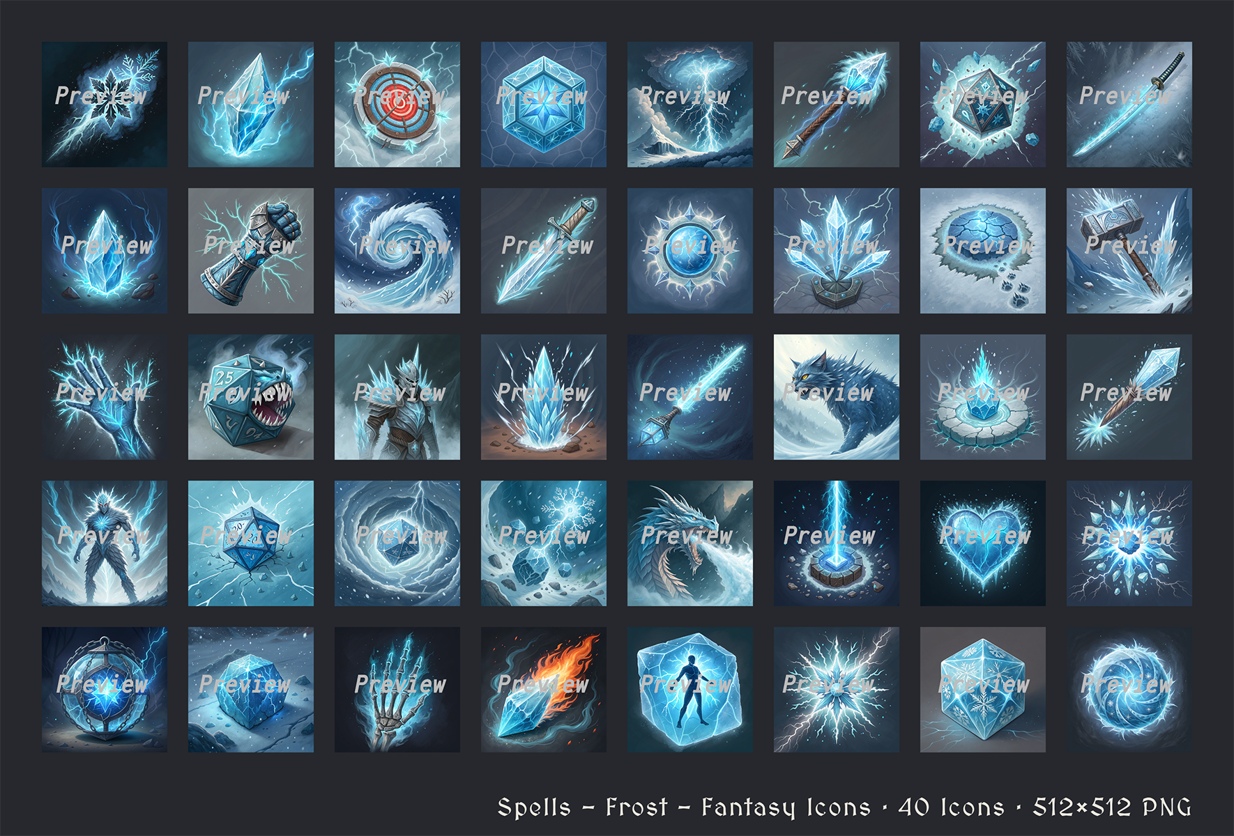 ️ Released: 40 Ice & Frost Spells in 3 Variations! 120 PNGs - 40 Spell ...