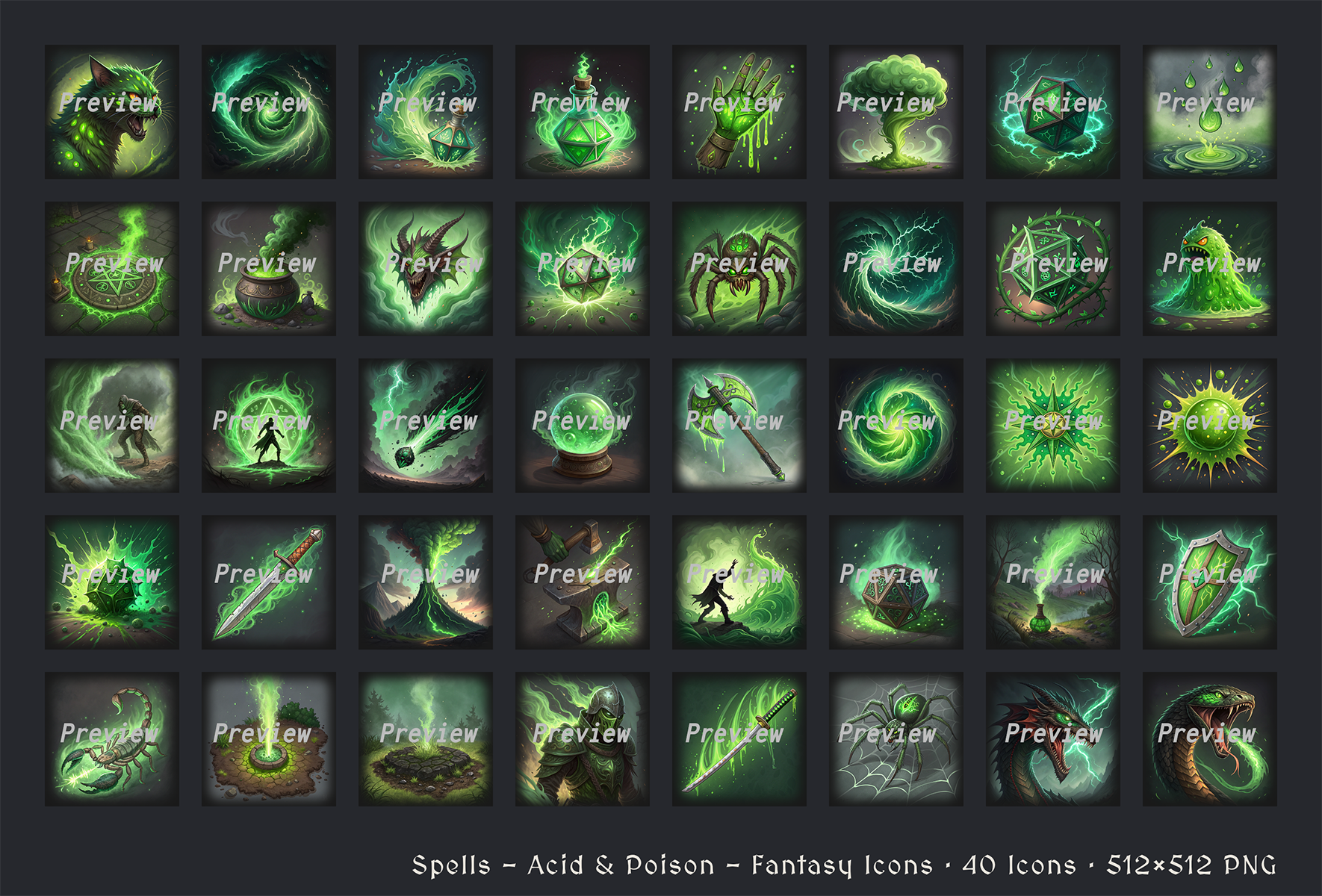 💚 Released: 40 Toxic Spells in 3 Variations (Acid & Poison) - 40 Spell ...