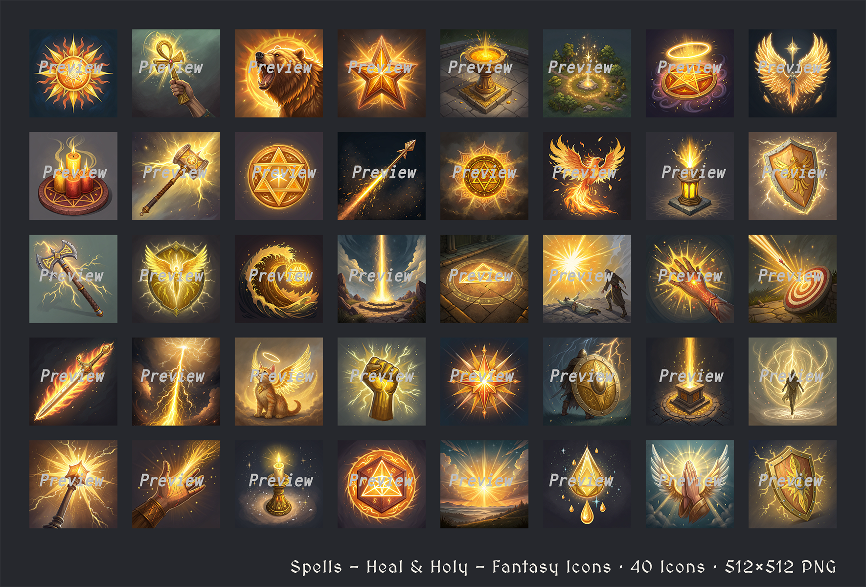 💛 Released: 40 Divine Spells in 3 Variations! (Heal & Holy) 120 PNGs ...
