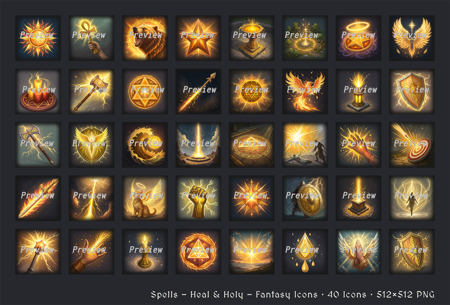 💛 Released: 40 Divine Spells in 3 Variations! (Heal & Holy) 120 PNGs ...