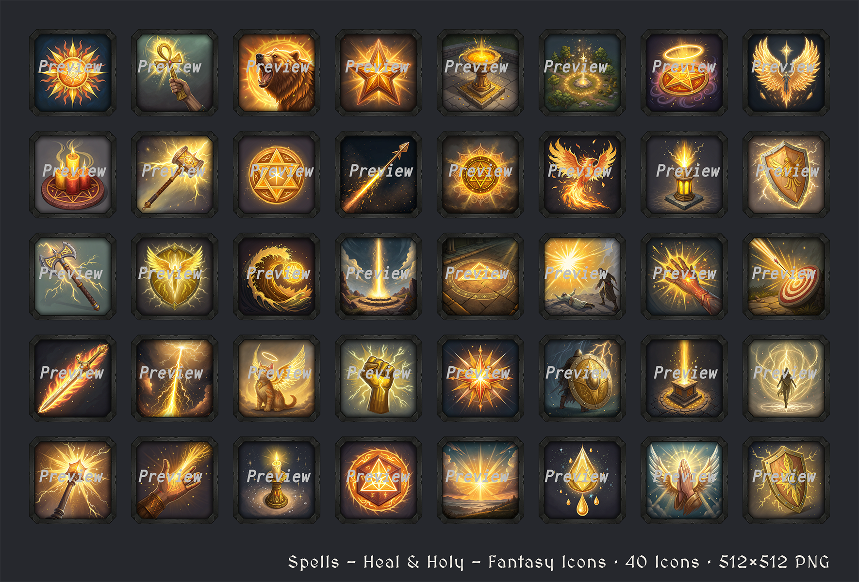 40 Spell Icons(Heal & Holy) // Fantasy Style // PNG 512x512 by The ...