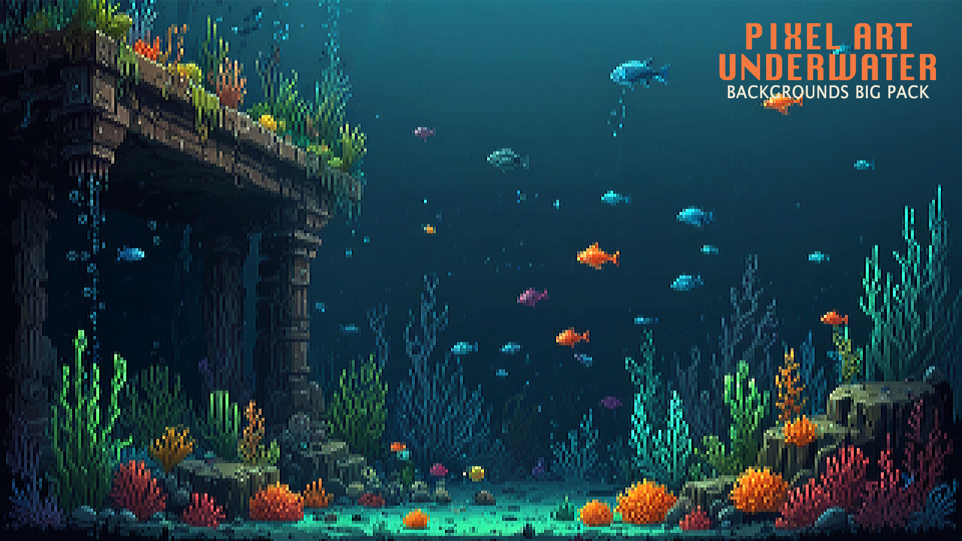 160 UNDERWATER PIXEL ART BACKGROUNDS by PIXELHUNT