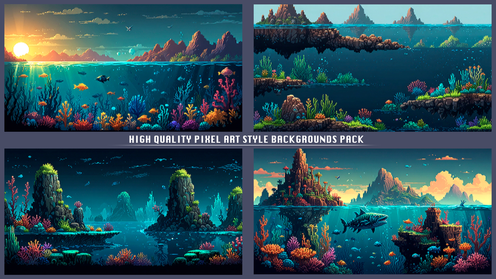 160 UNDERWATER PIXEL ART BACKGROUNDS by PIXELHUNT