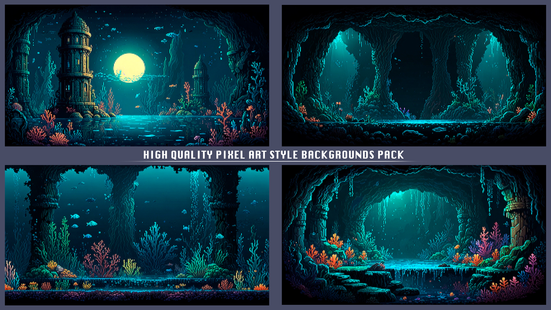 160 UNDERWATER PIXEL ART BACKGROUNDS by PIXELHUNT