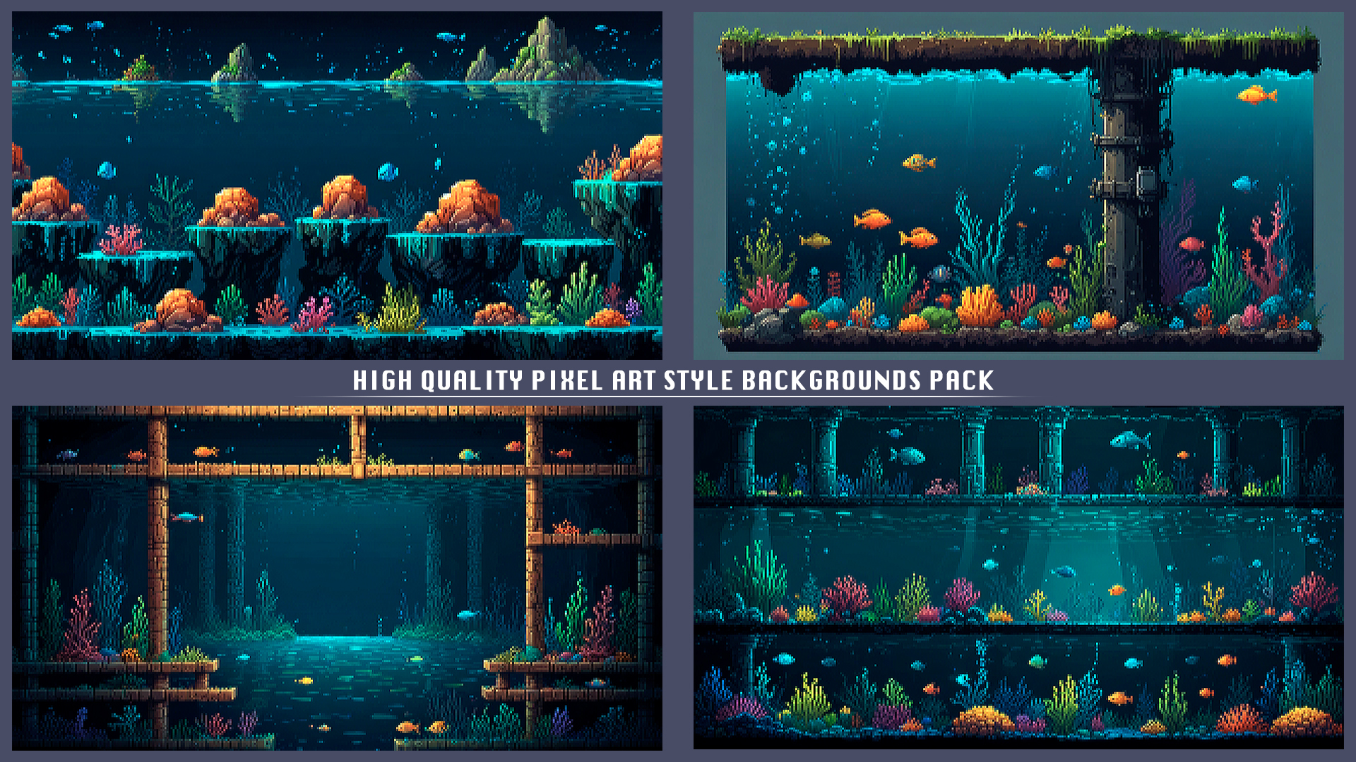 160 UNDERWATER PIXEL ART BACKGROUNDS by PIXELHUNT