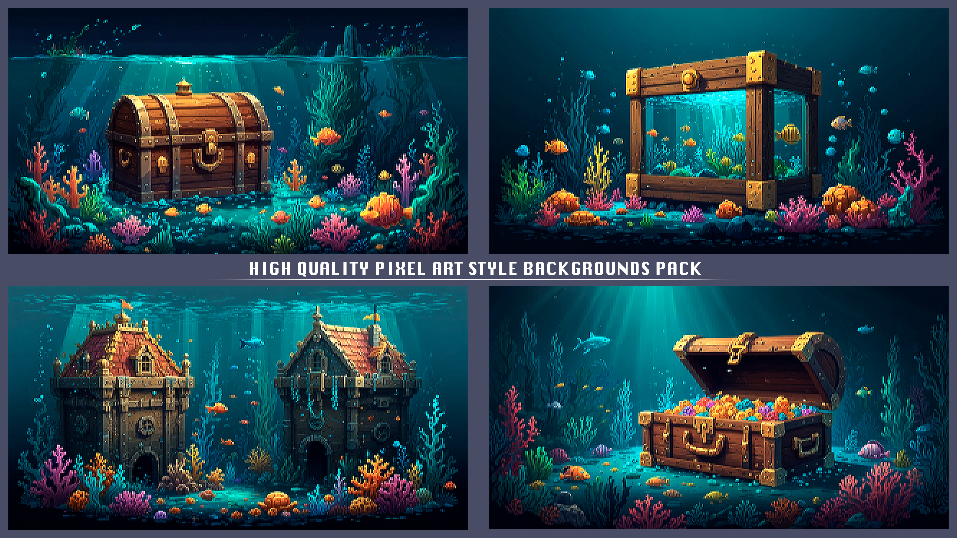 160 UNDERWATER PIXEL ART BACKGROUNDS by PIXELHUNT