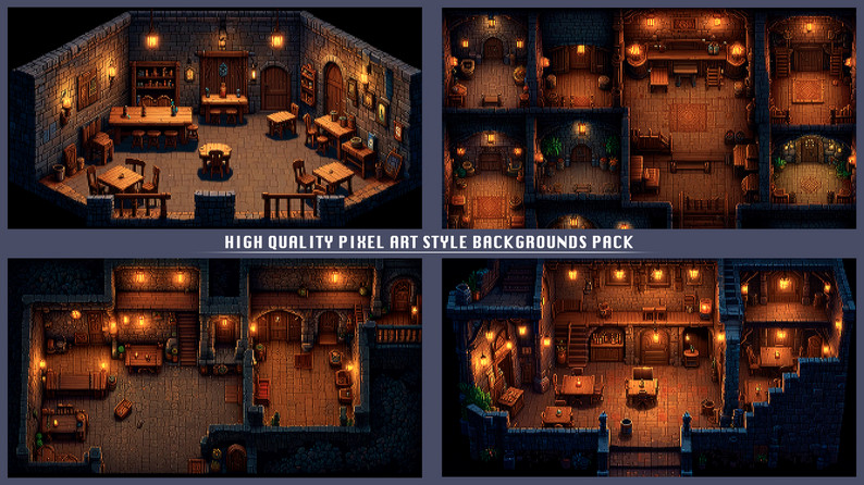 135 DUNGEON TOPDOWN BACKGROUNDS by PIXELHUNT