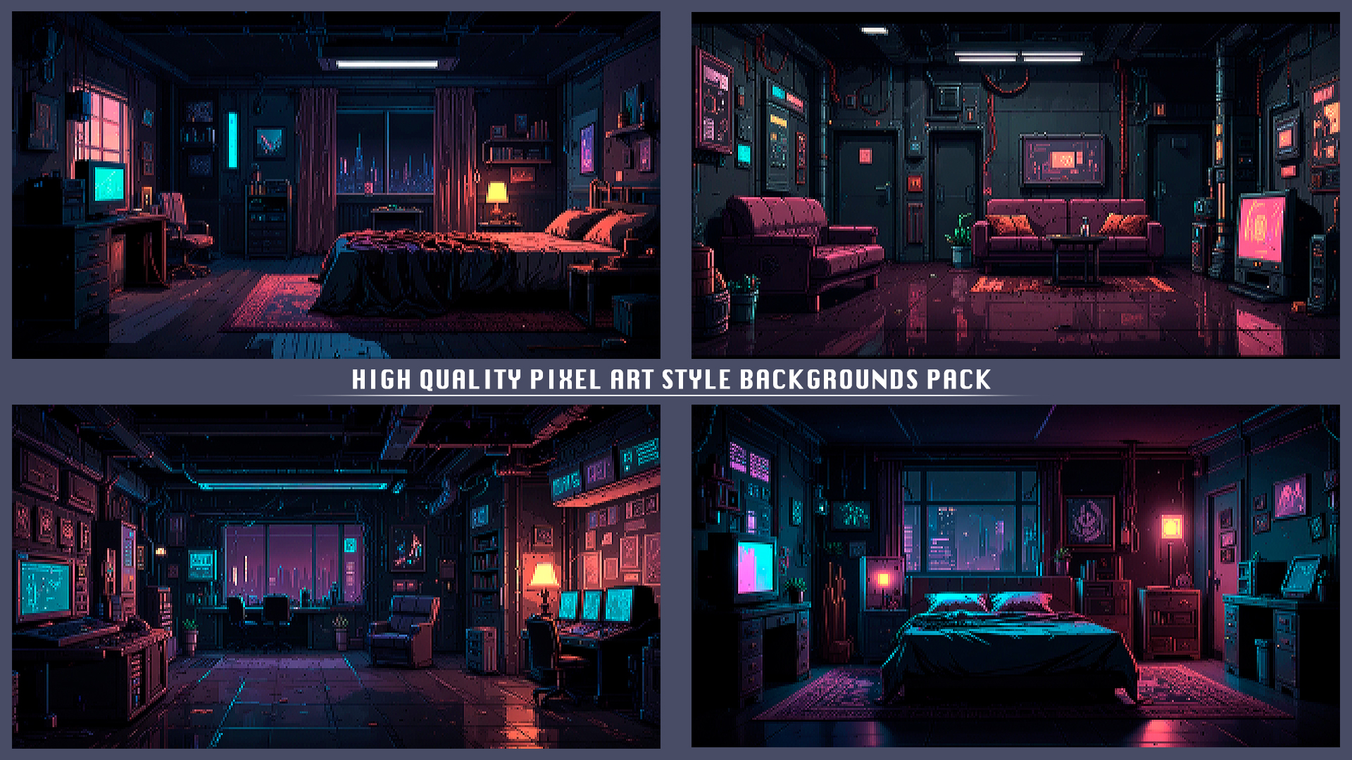 160+ INTERIORS PIXEL ART BACKGROUNDS by PIXELHUNT