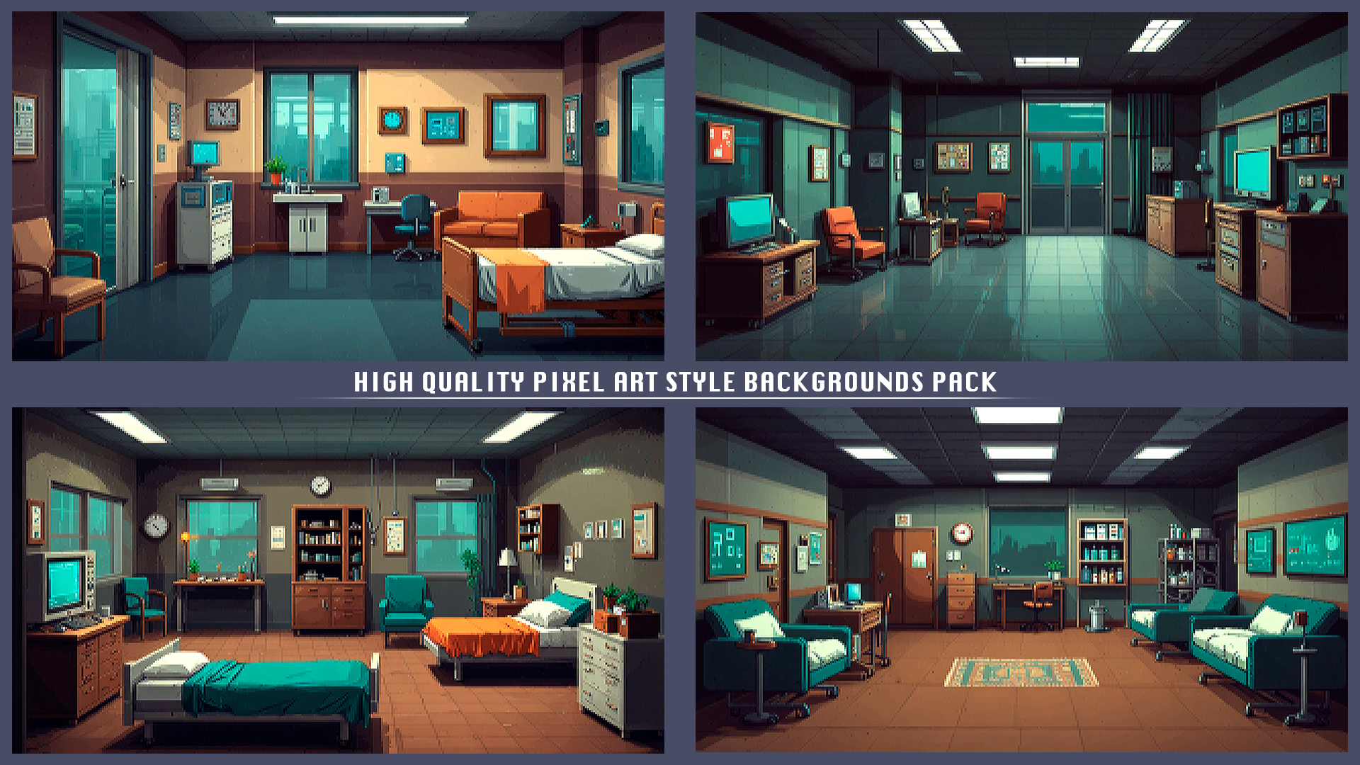 160+ INTERIORS PIXEL ART BACKGROUNDS by PIXELHUNT