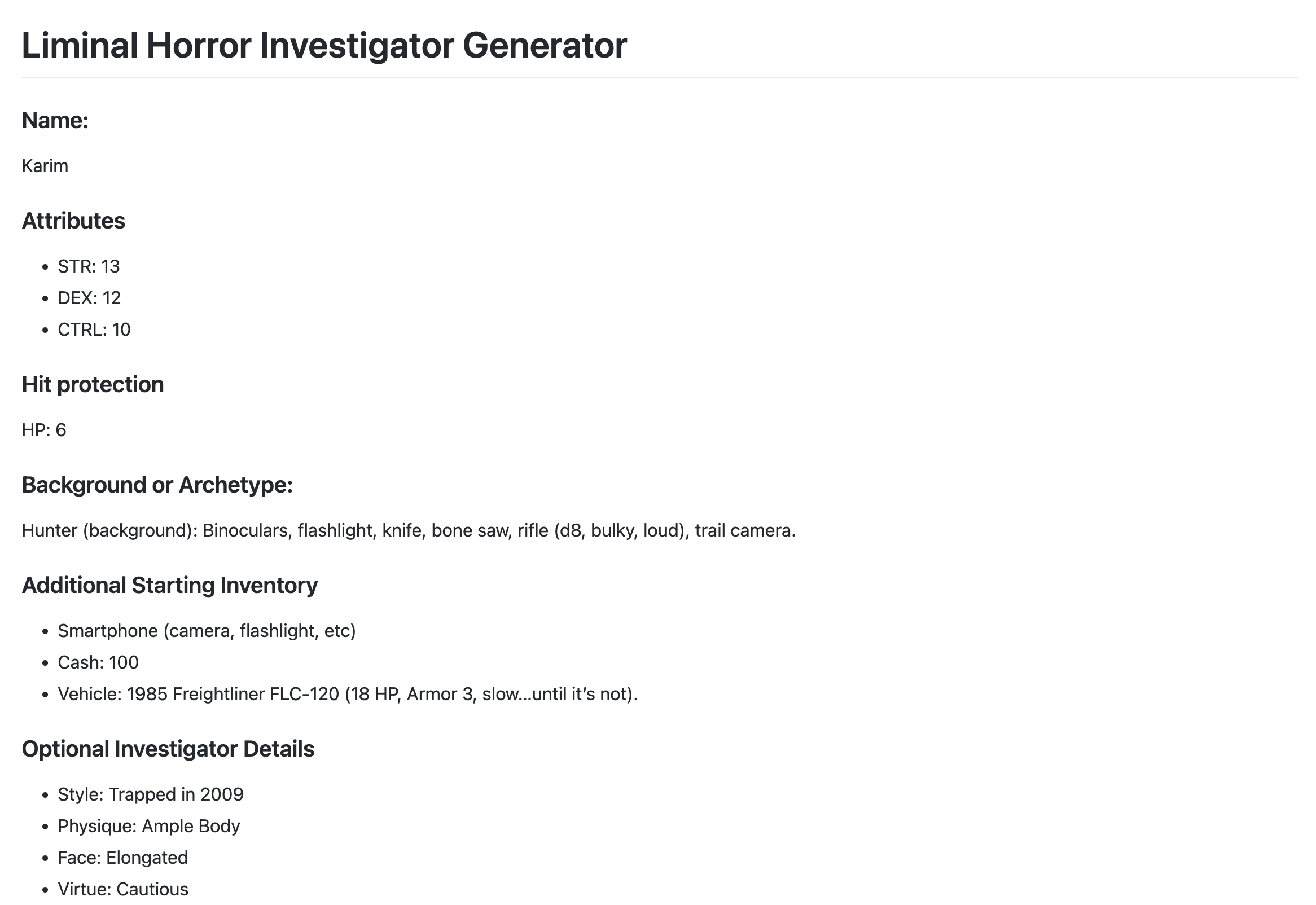 Liminal Horror Character Sheets & Pregens by Goblin Archives