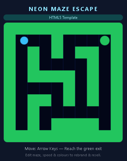 HTML5 Maze Escape Template – neon labyrinth puzzle by Template Foundry