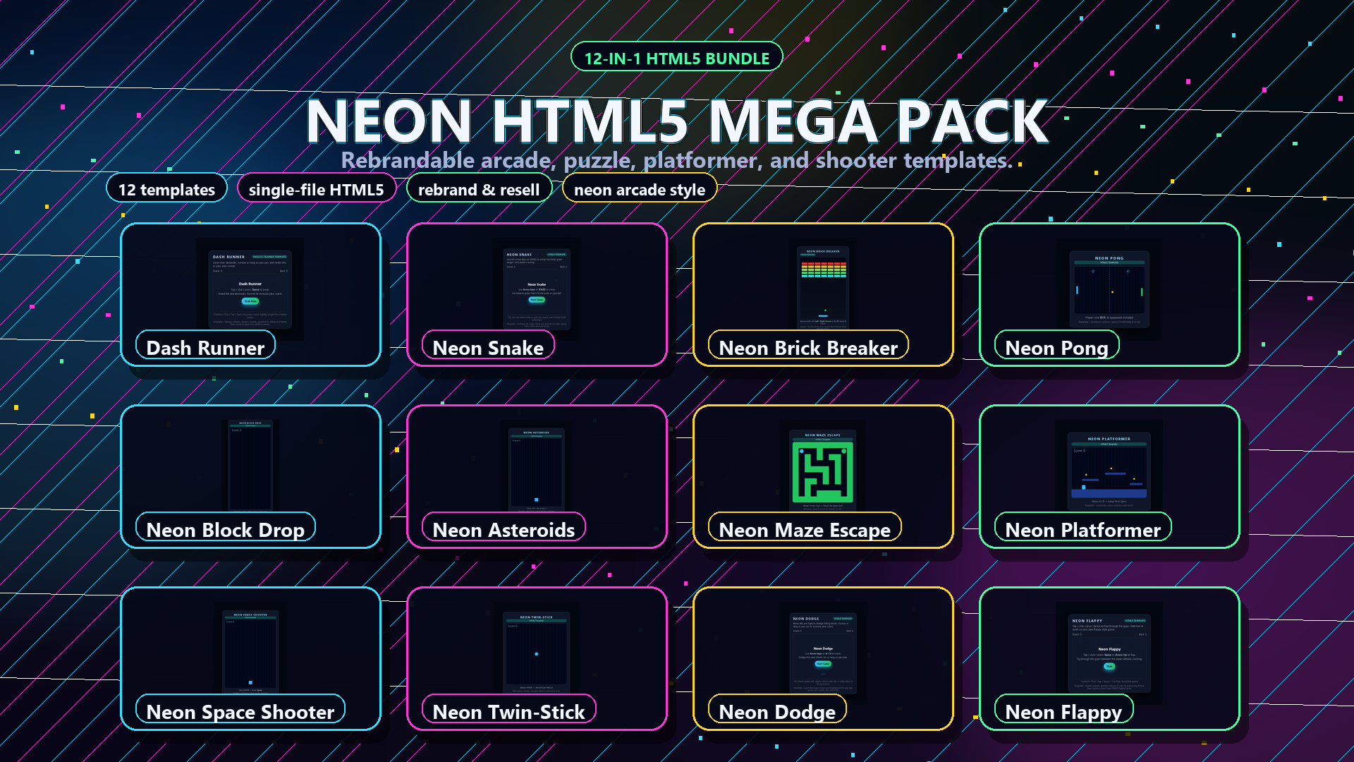 Neon HTML5 Mega Pack - 12 Arcade Game Templates to Rebrand & Resell by ...