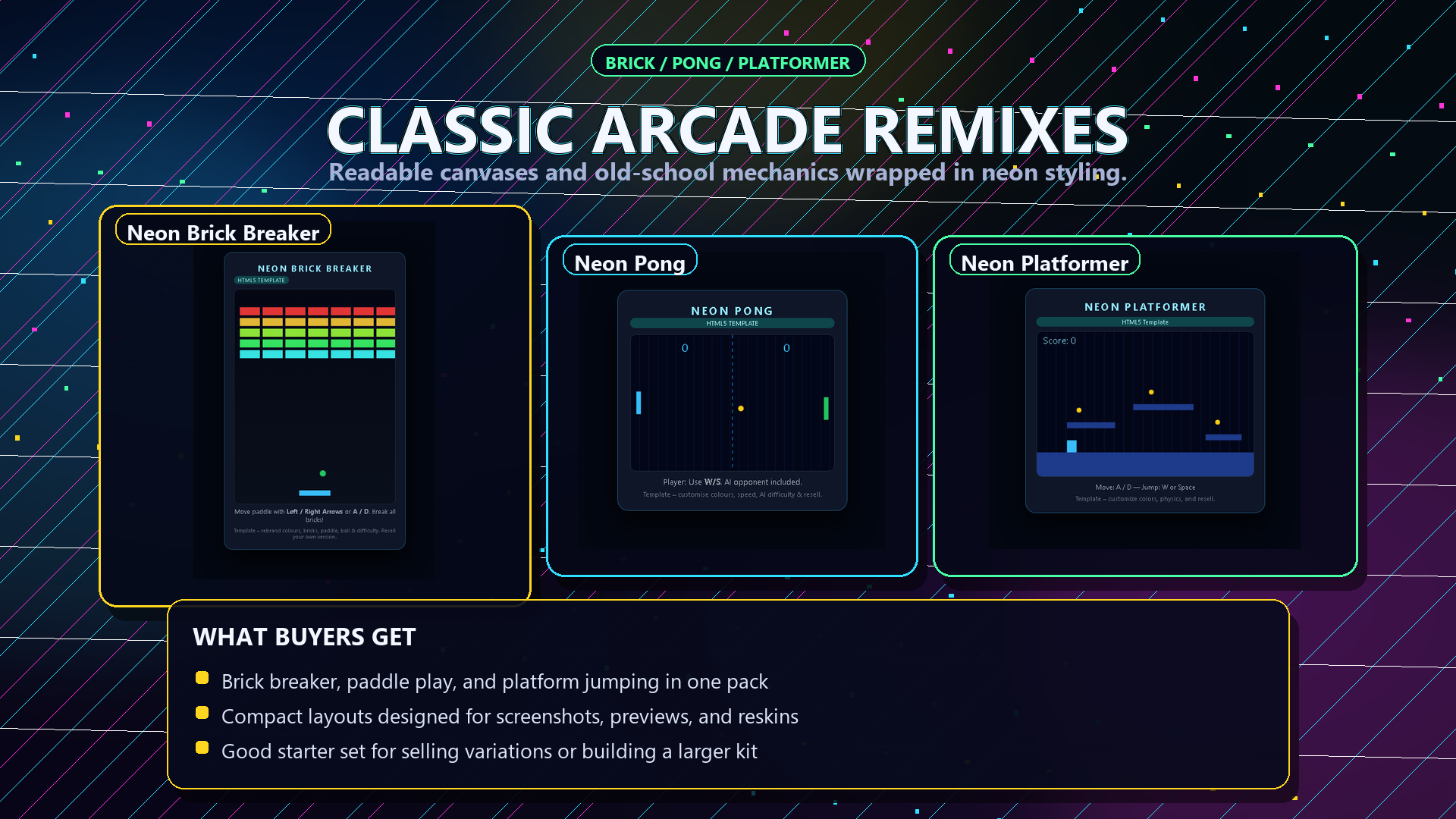 Neon HTML5 Mega Pack - 12 Arcade Game Templates to Rebrand & Resell by ...