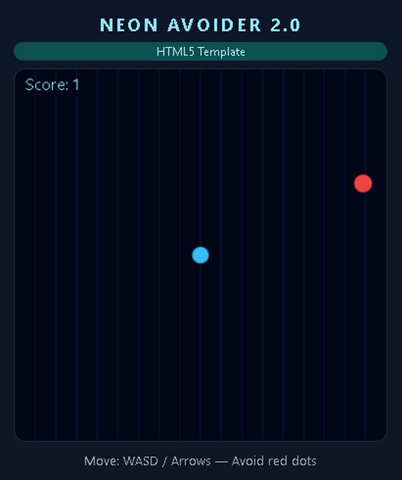 HTML5 Neon Avoider Game Template – responsive arcade avoid‑the ...