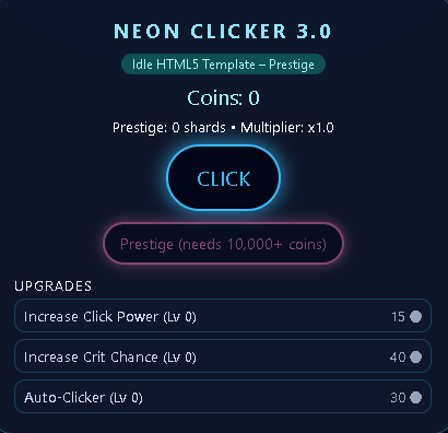 HTML5 Prestige & Crit System – Idle Clicker Upgrade Template by ...