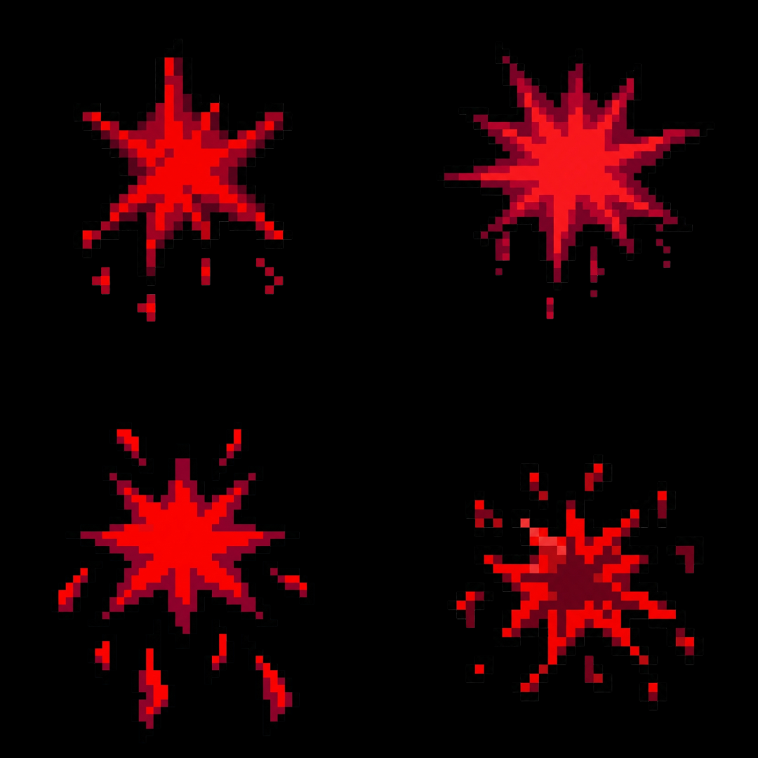 24 Pixel Blood FX Pack — Splashes, Slashes & Impacts (64/128px) by sidelka