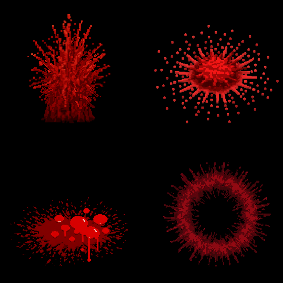 24 Pixel Blood FX Pack — Splashes, Slashes & Impacts (64/128px) by sidelka