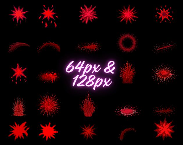24 Pixel Blood FX Pack — Splashes, Slashes & Impacts (64/128px) by sidelka