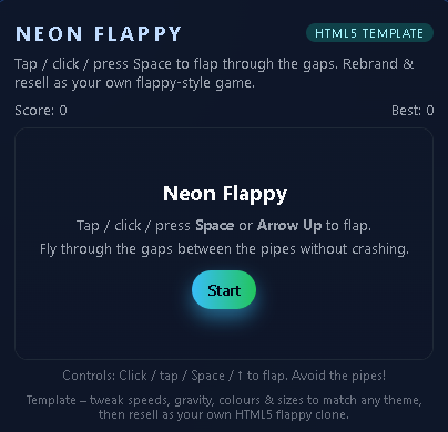 (FREE) Neon Flappy – HTML5 Endless Flyer Template (Rebrand & Resell) by ...