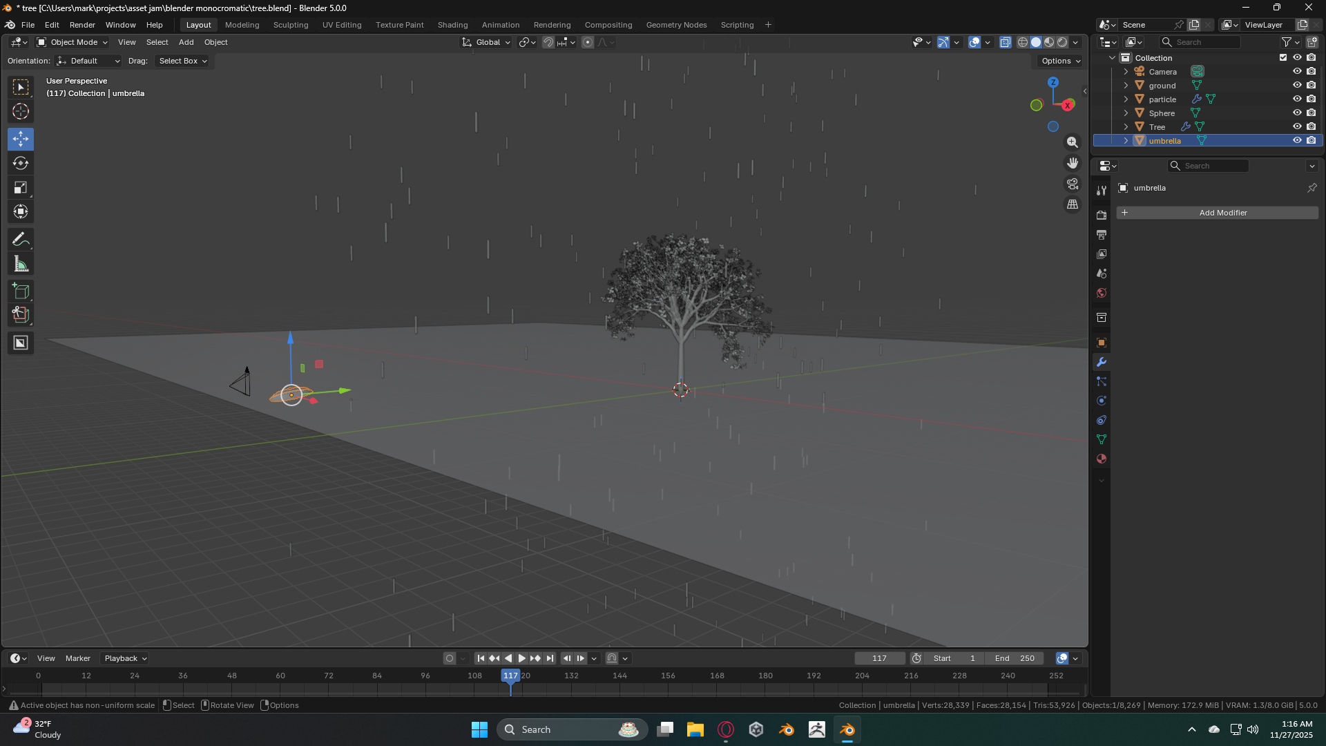 Raining monochromatic blender jam by mwillismodeler