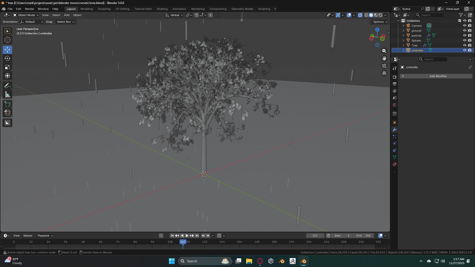 Raining monochromatic blender jam by mwillismodeler