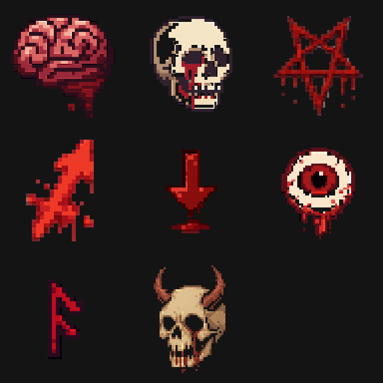 26 Pixel Horror Icons Pack – Gore, Skulls, Eyes & Symbols (64×64 & 128× ...