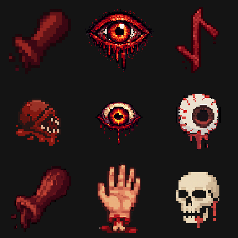 26 Pixel Horror Icons Pack – Gore, Skulls, Eyes & Symbols (64×64 & 128× ...