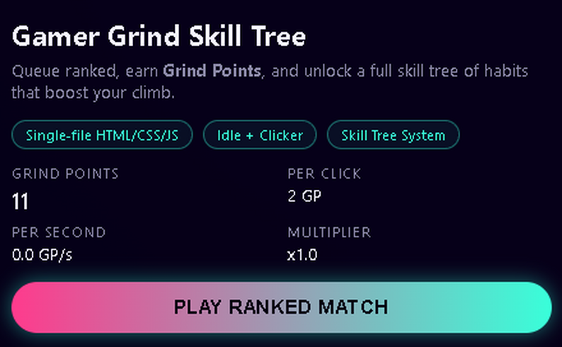 Gamer Grind Skill Tree – HTML5 Idle Template (Ranked Climb Engine) by ...