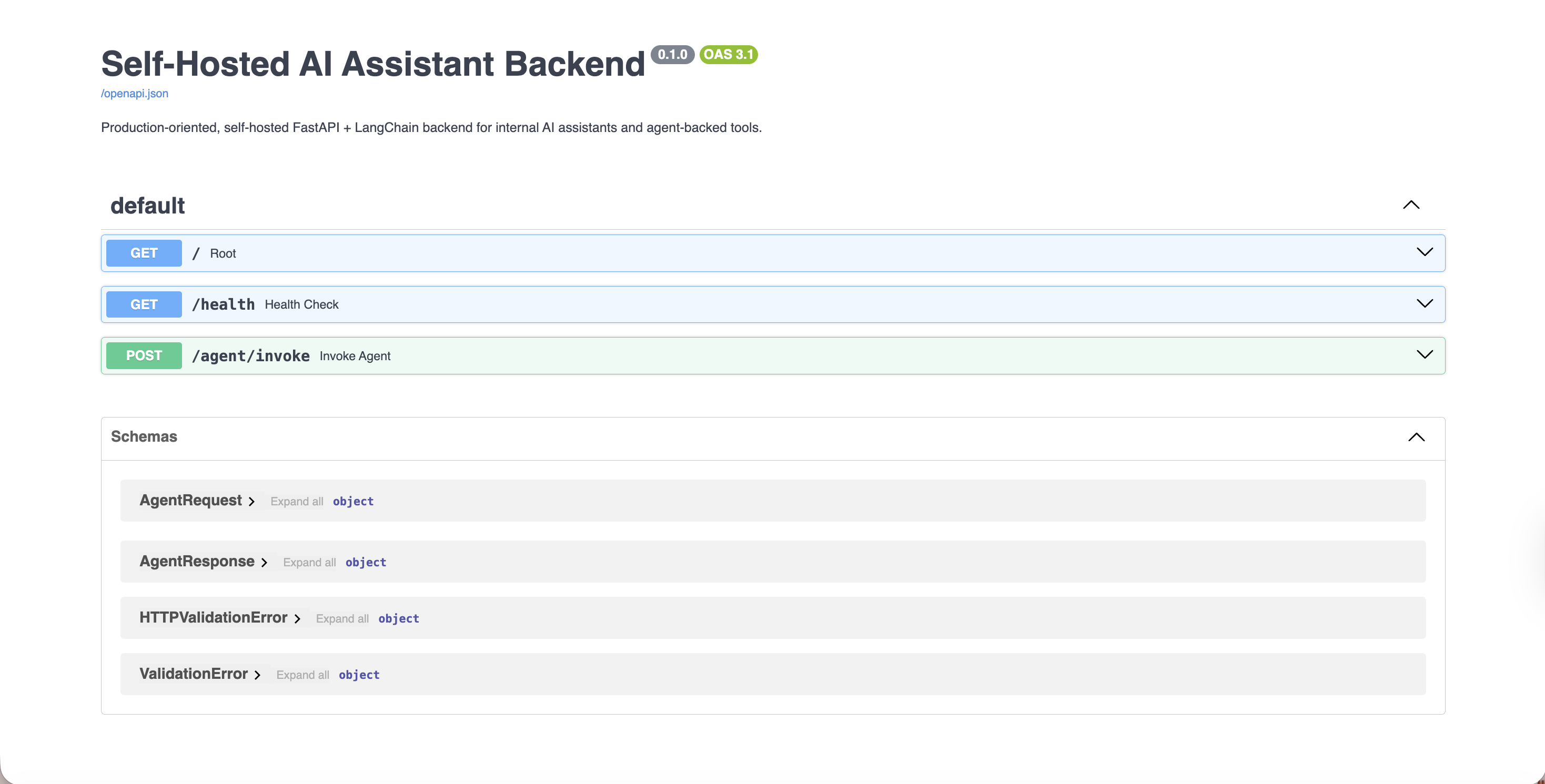 Self-Hosted AI Assistant Backend (FastAPI + LangChain) by FinchWorks Studio