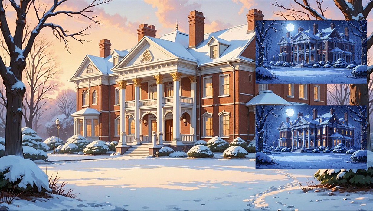 Winter Mansion VN Backgrounds Pack – Day & Night by Kseniia art