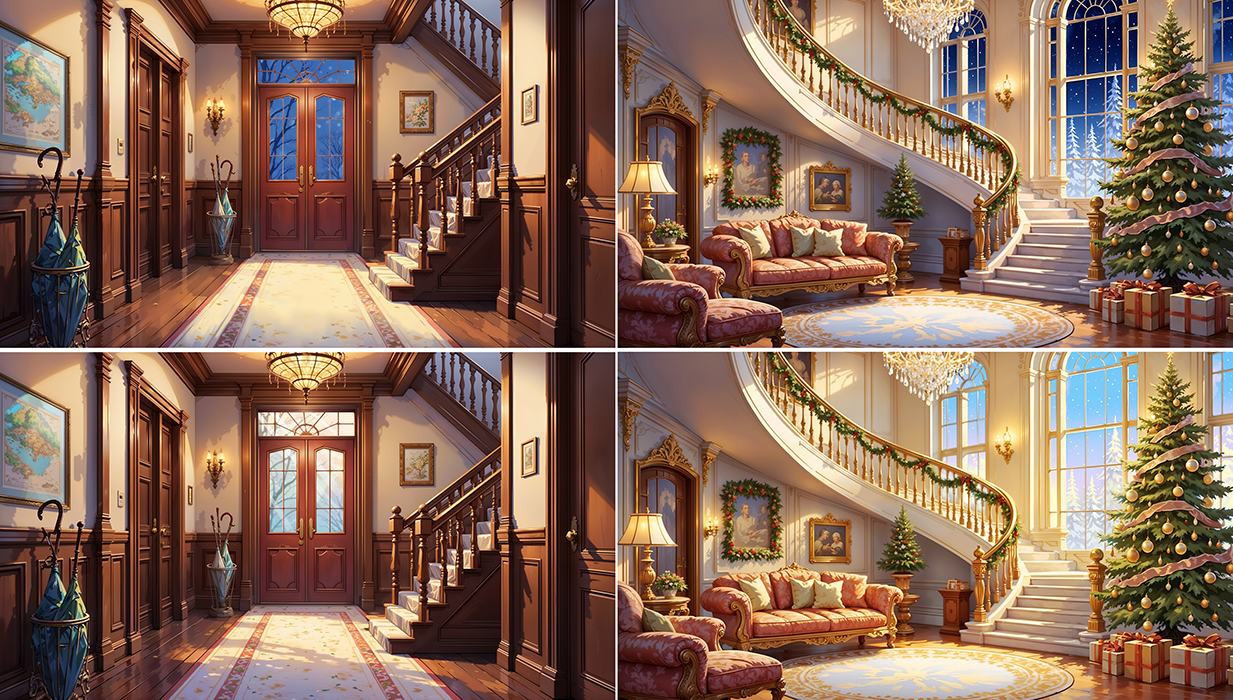 Winter Mansion VN Backgrounds Pack – Day & Night by Kseniia art