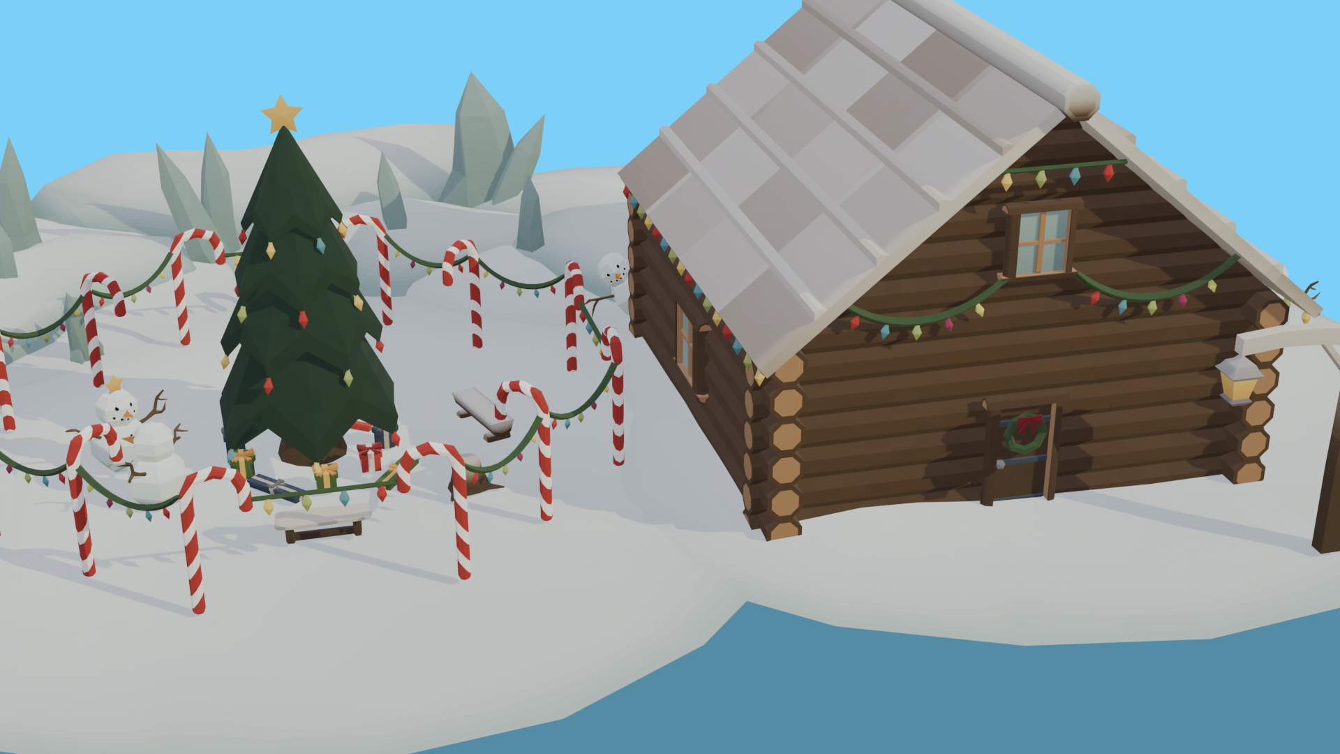 Low Poly Winter Log Cabin by Small Hearth Studios
