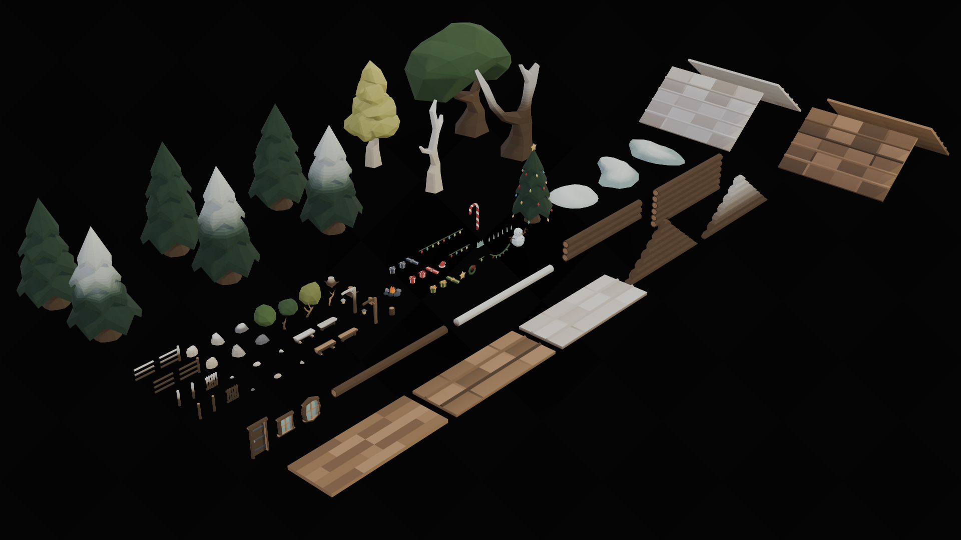 Low Poly Pro Winter Log Cabin Pack by Small Hearth Studios