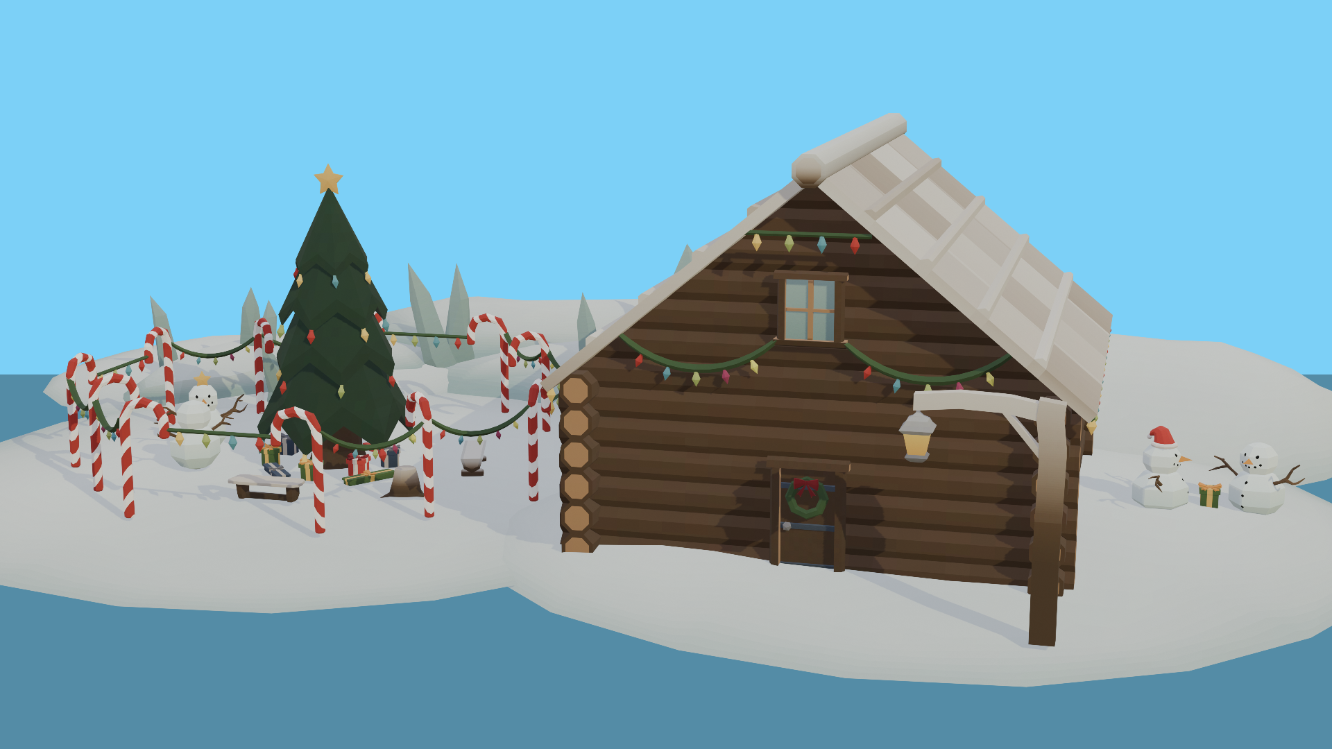 Low Poly Pro Winter Log Cabin Pack by Small Hearth Studios
