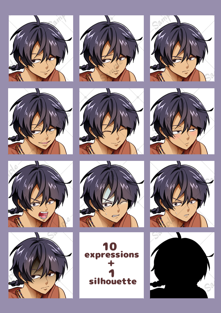 A tan-skinned rogue youth-Fantasy Character Sprite(10expressions+1) by ...