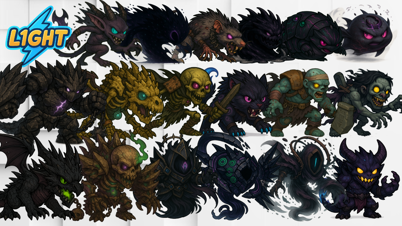 Sideview Dark Chibi Monster Pack! by L1ght