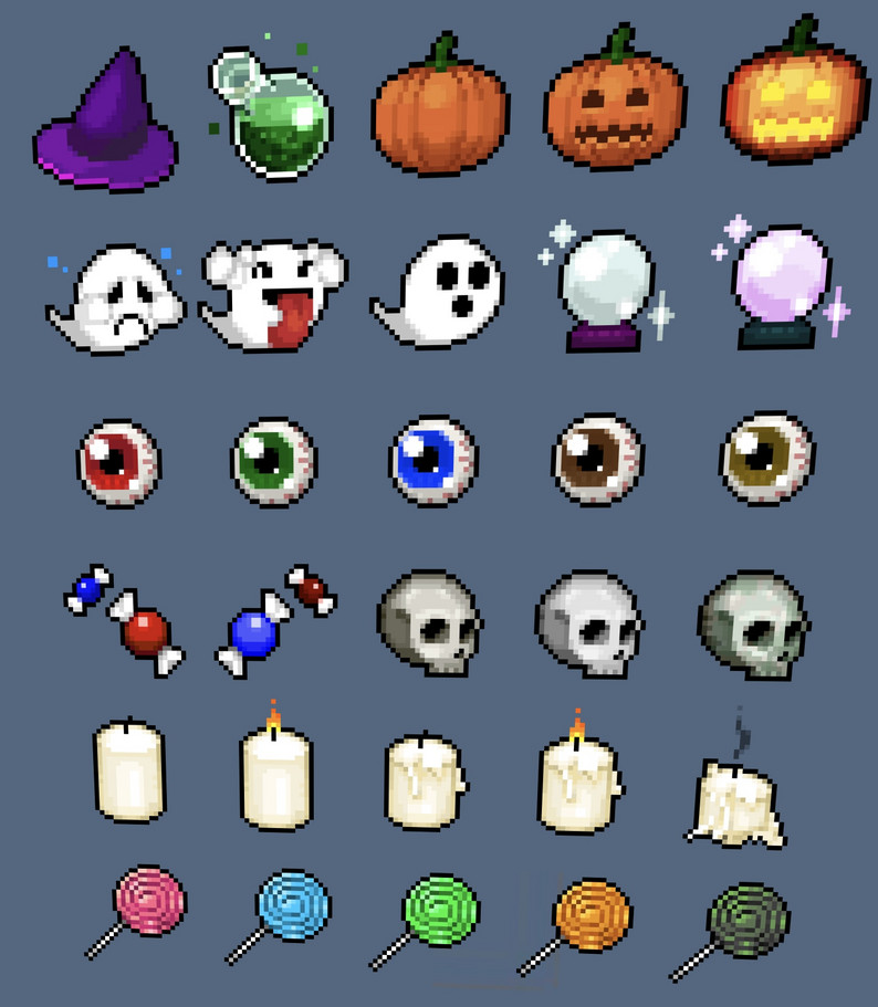 30 FREE 32x32 Pixel art Halloween Icons by Albhedo’s Workshop
