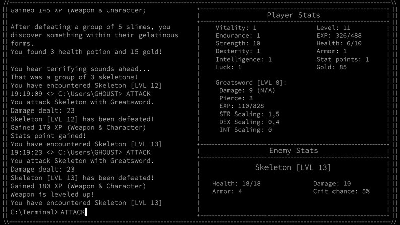 Endless RPG In Terminal by GHOUSTden