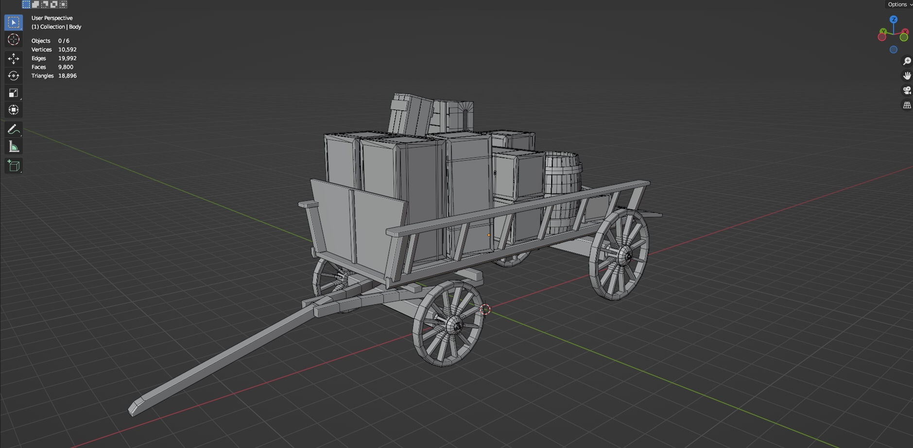 Low Poly Medieval Wagon With Crates - Untextured by poly.alchemist