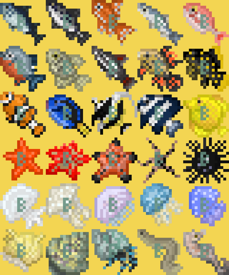 16x16 pixels Fishing stuff assets by BrBWorld