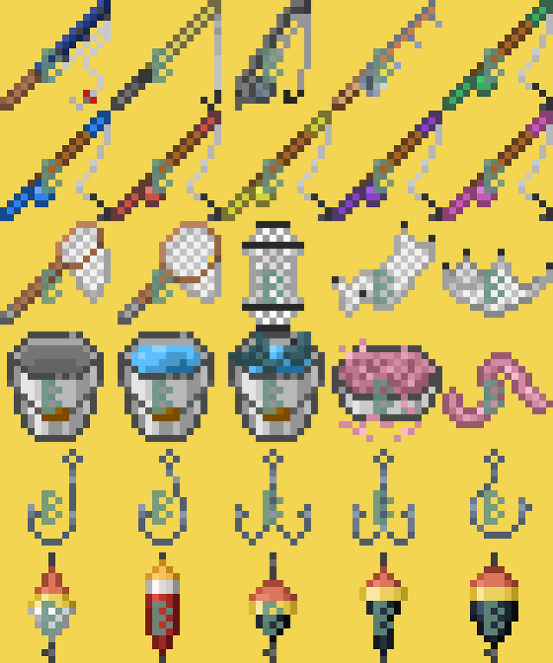 16x16 pixels Fishing stuff assets by BrBWorld