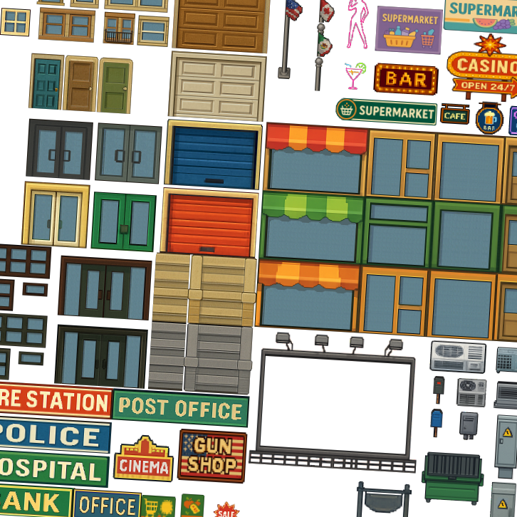Modern City — Building Exteriors & Public Services (48×48, RPG Maker ...