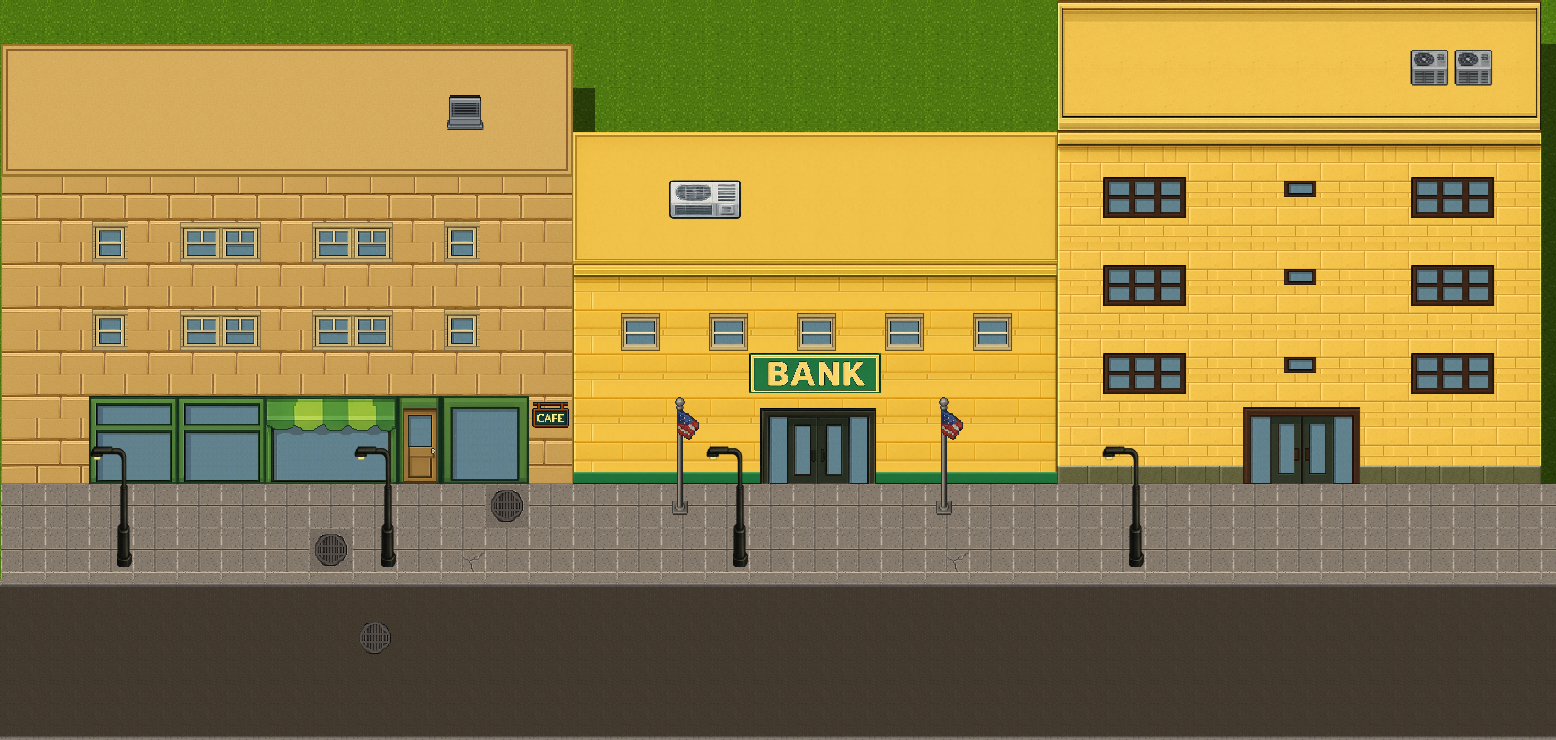 Modern City — Building Exteriors & Public Services (48×48, RPG Maker ...