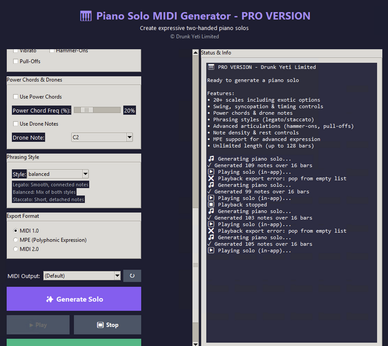 Piano Solo MIDI Generator by Drunk Yeti