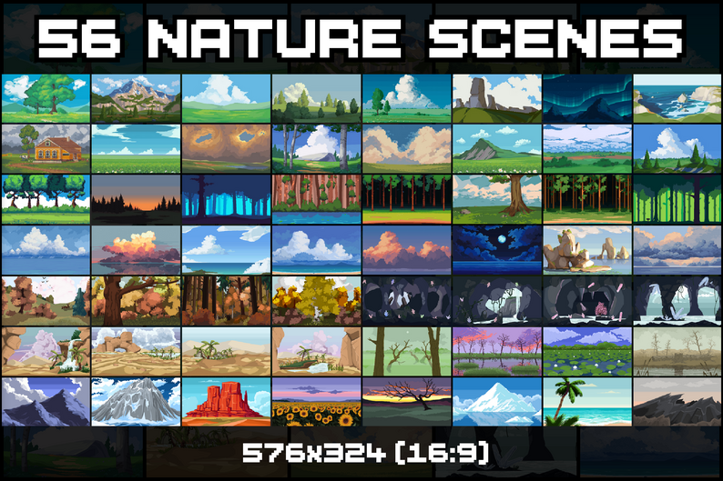56 Nature Backgrounds Pixel Art by Free Game Assets (GUI, Sprite, Tilesets)